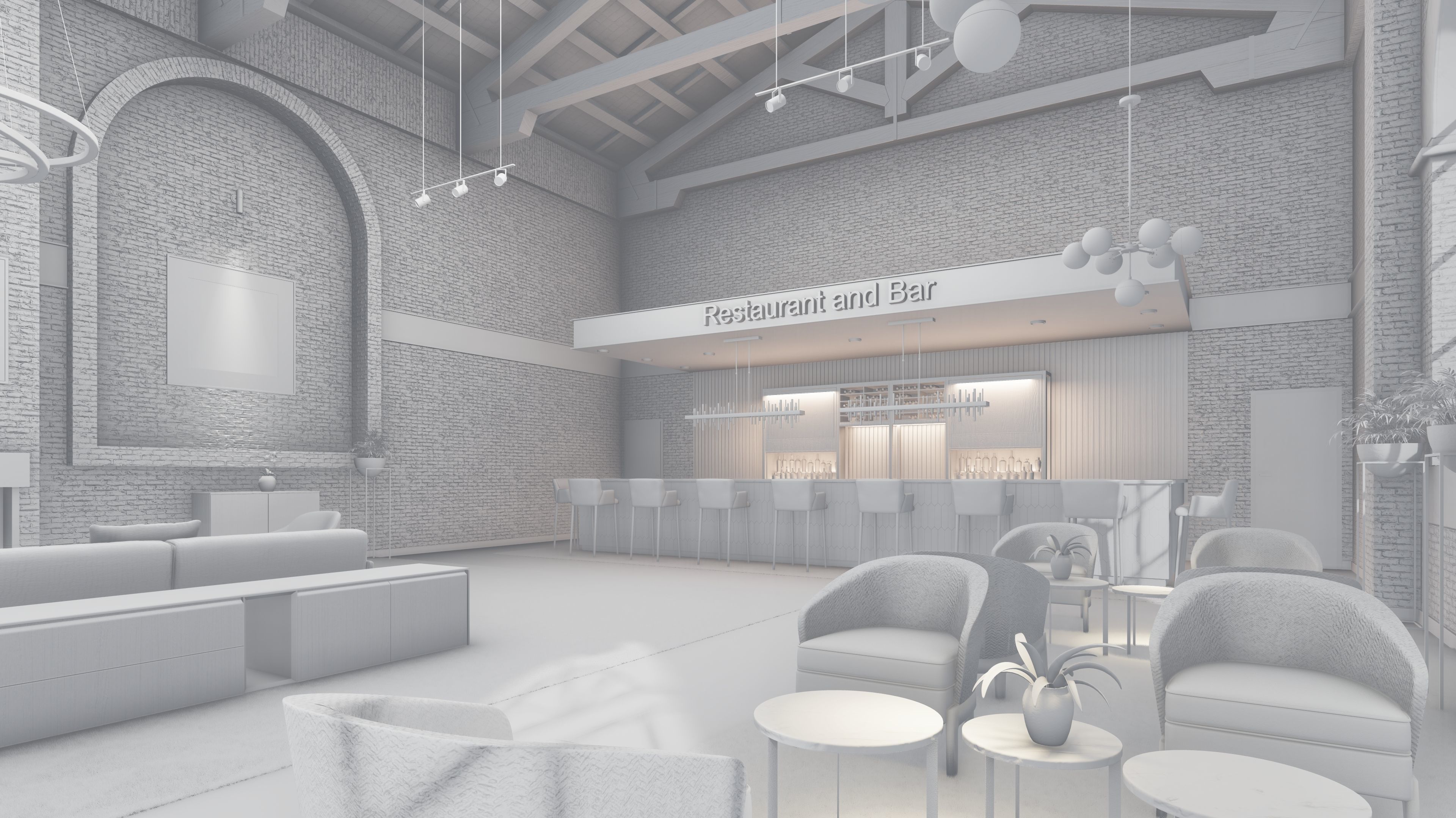 Industrial Restaurant and Bar Interior - 2D drawing A1 size 3D model ...