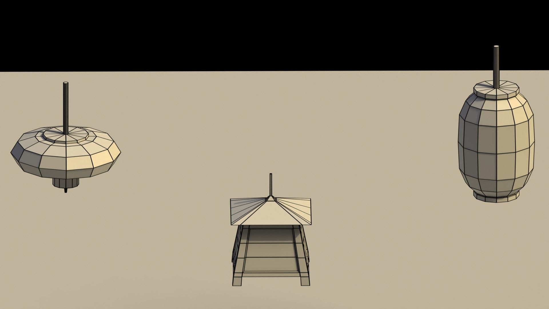 3D model Low Poly Japanese Lanterns VR / AR / low-poly | CGTrader