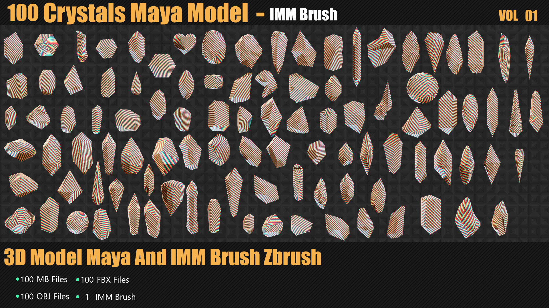 3D model 100 Crystals 3D Model And Brush Zbrush VR / AR / low-poly ...