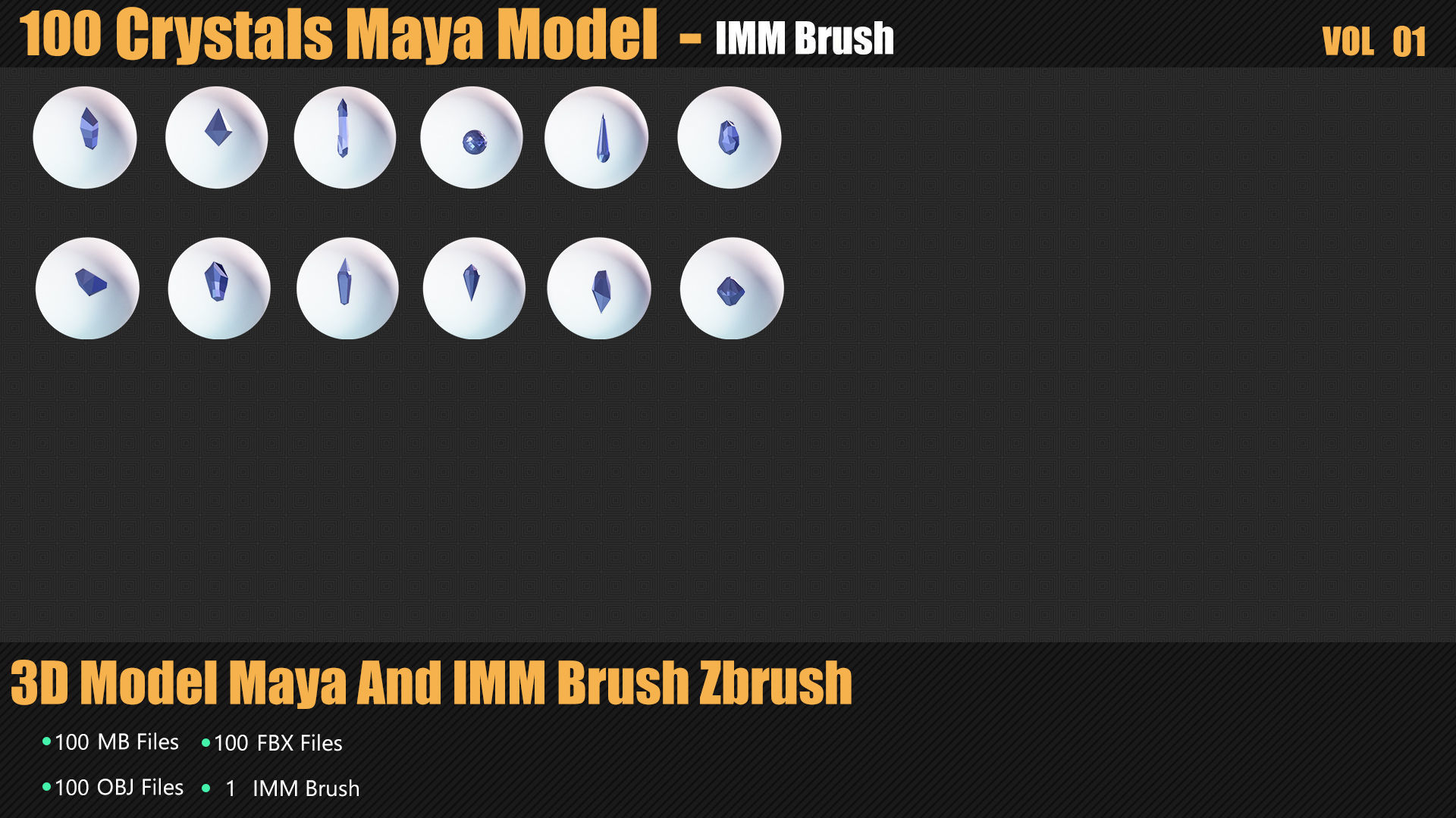 3D model 100 Crystals 3D Model And Brush Zbrush VR / AR / low-poly ...