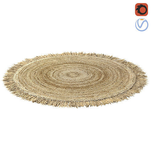 Hand Woven Rafia Jute Braided Rug Round Natural 3D model | CGTrader