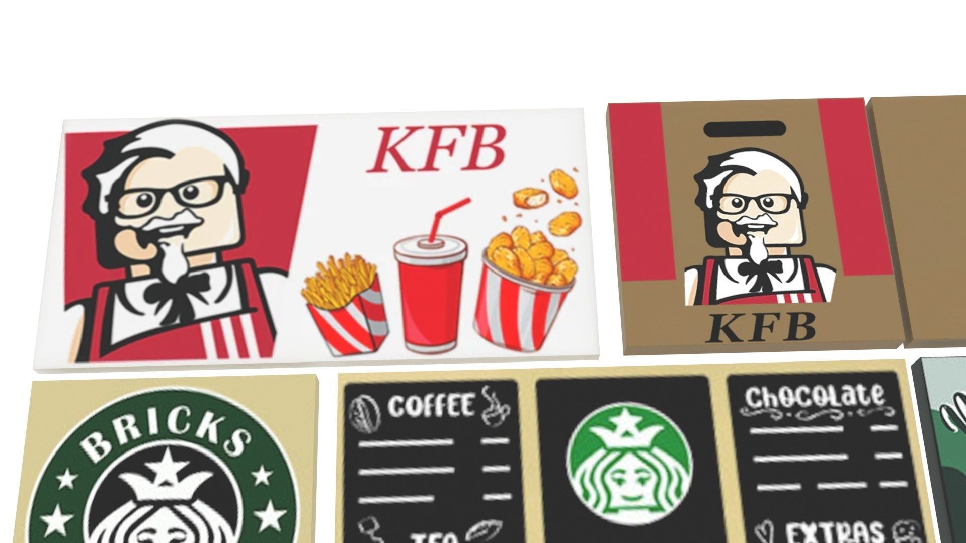 Fast Food Places Lego Tiles Set 3D model | CGTrader