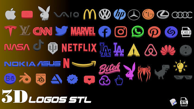 3D 50 LOGOS STL BLENDFILES 3D model | CGTrader