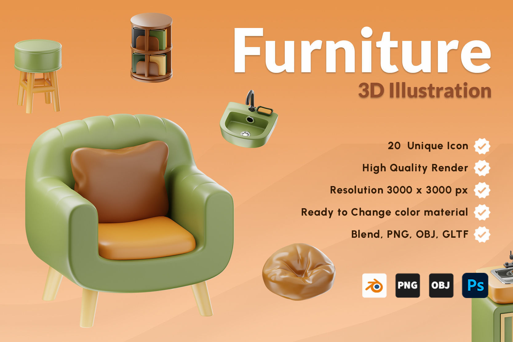 Furniture 3D Illustration 3D model | CGTrader
