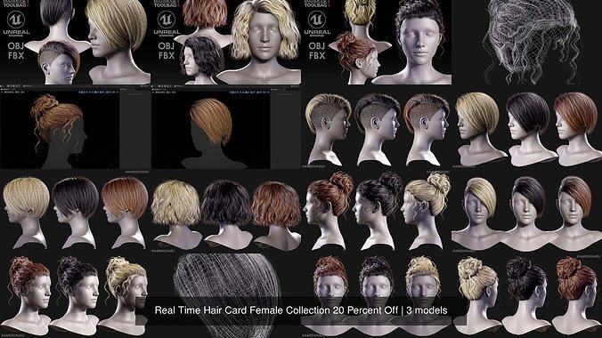Real Time Hair Card Female Collection 20 Percent Off VR / AR / low-poly ...