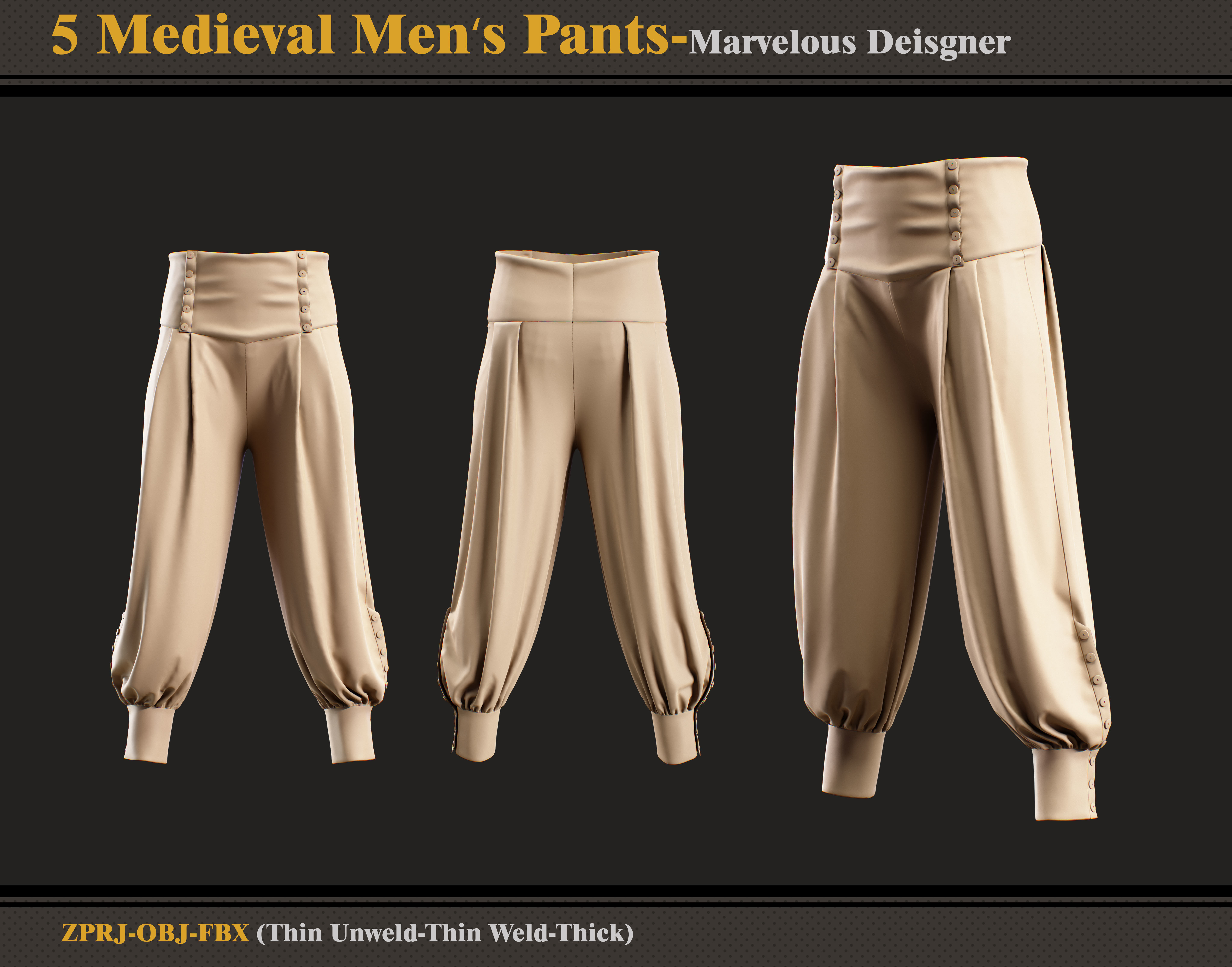5 Medieval Men Pants-Marvelous Designer-fbx-obj 3D model | CGTrader