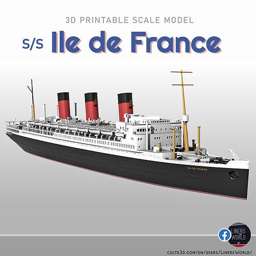 SS ILE DE FRANCE French ocean liner 1927 print ready model 3D model 3D ...