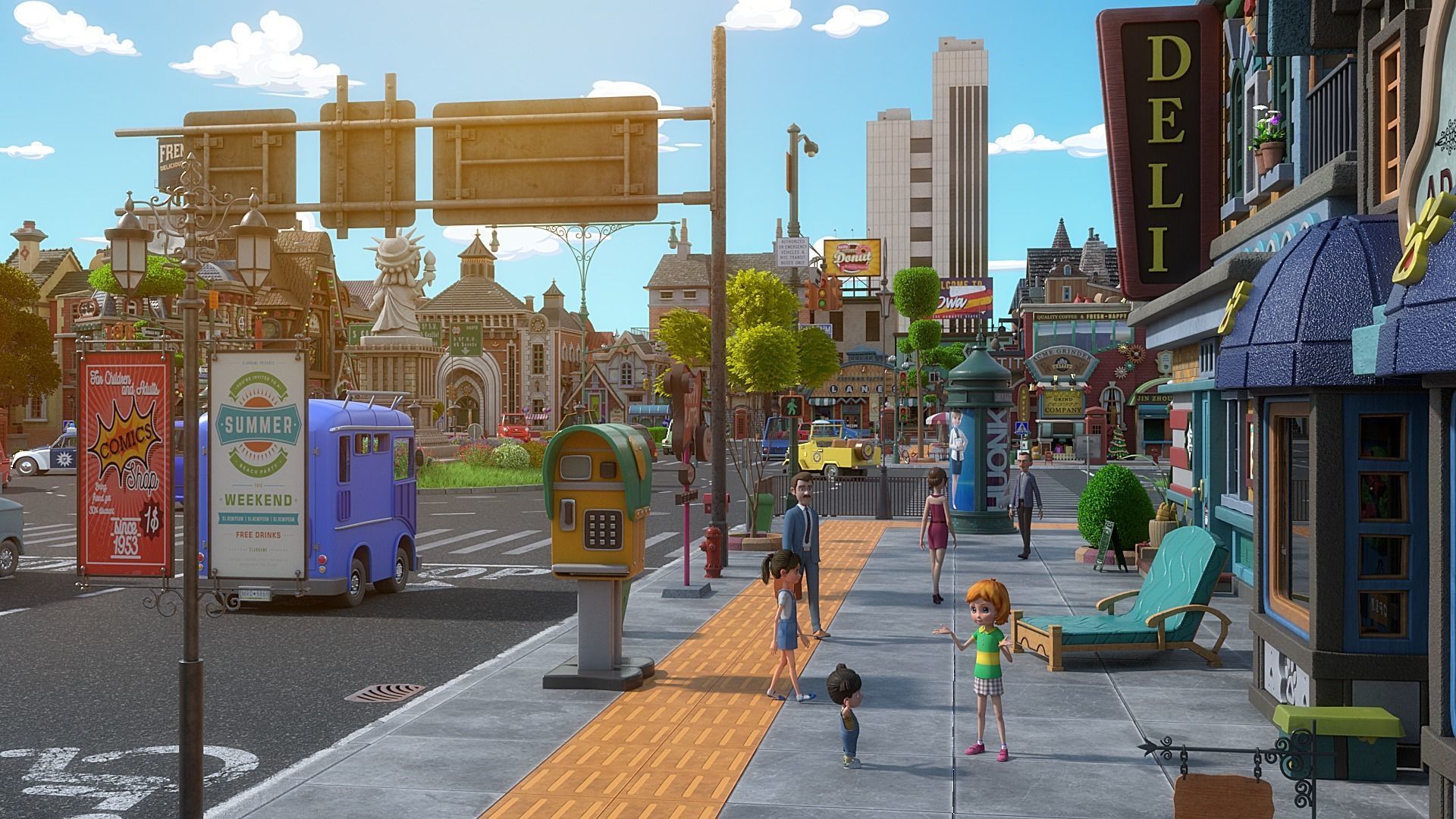 Cartoon City Street Scene V3 3D model | CGTrader