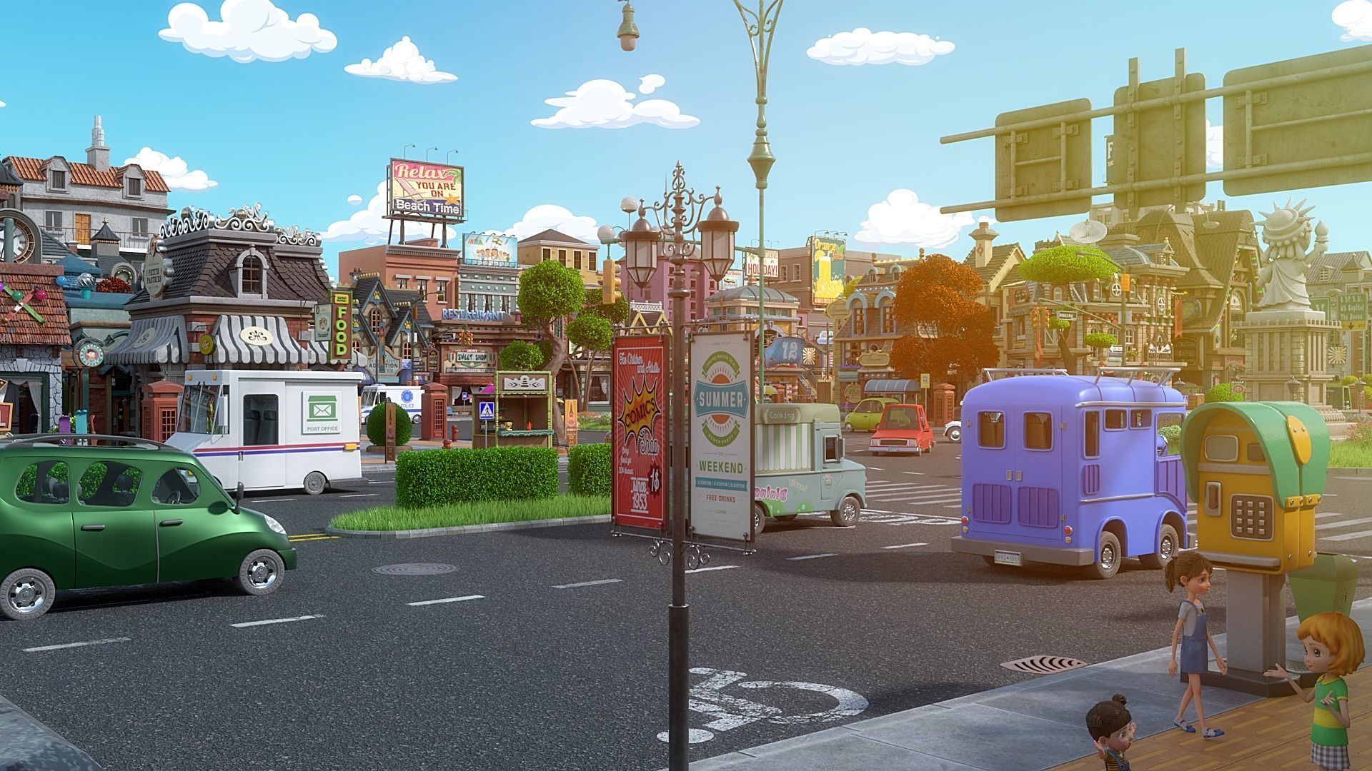 Cartoon City Street Scene V3 3D model | CGTrader