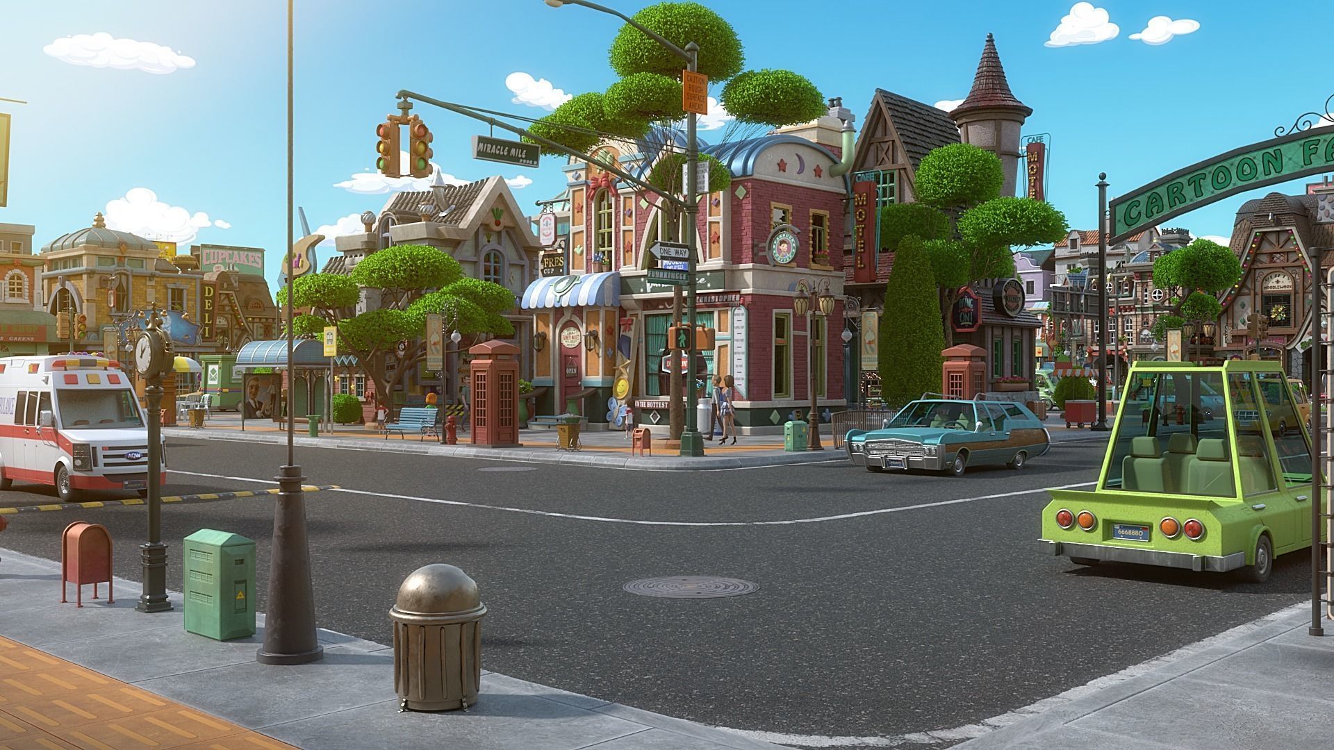 Cartoon City Street Scene V3 3D model | CGTrader