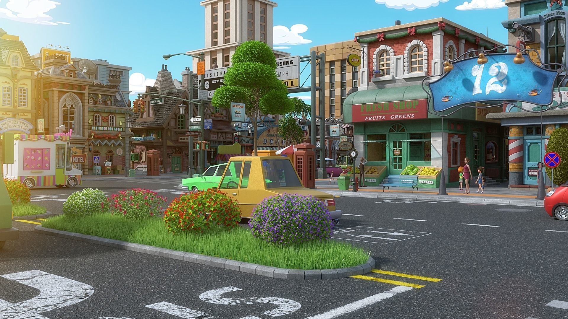 Cartoon City Street Scene V3 3D model | CGTrader