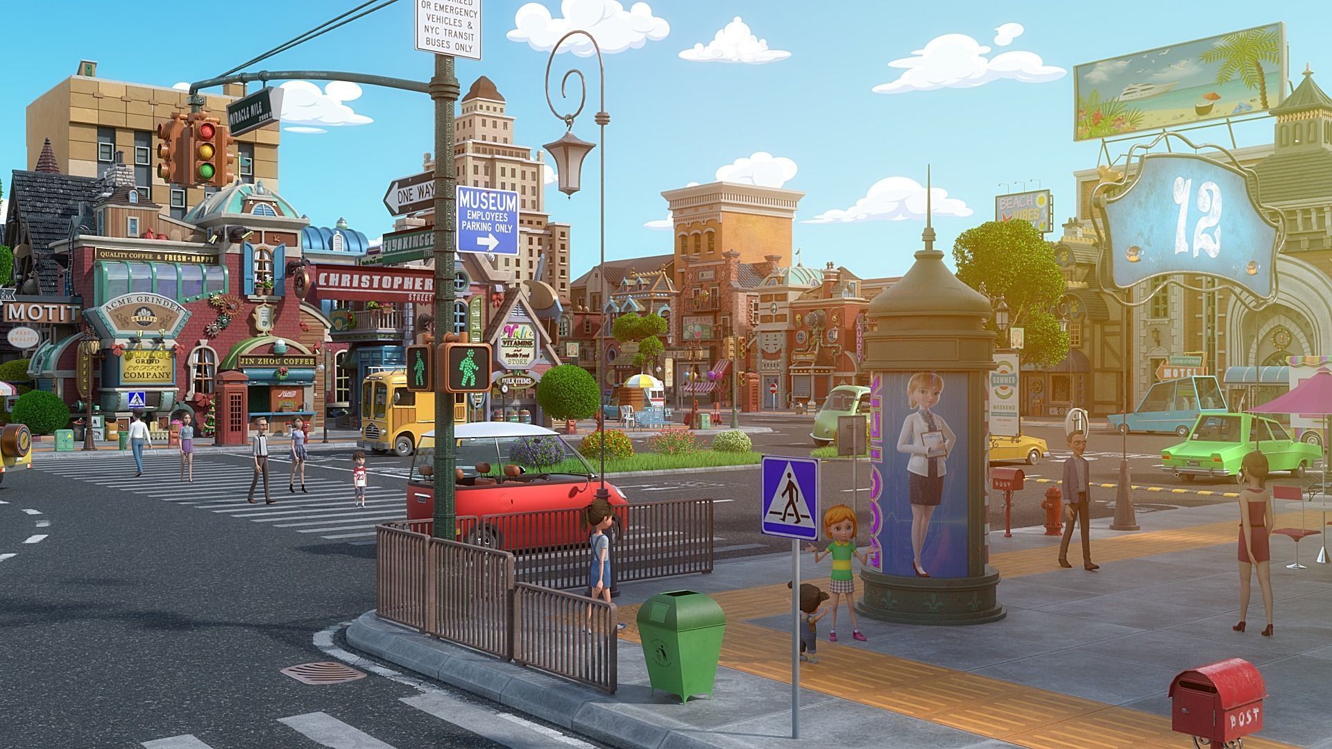 Cartoon City Street Scene V3 3D model | CGTrader