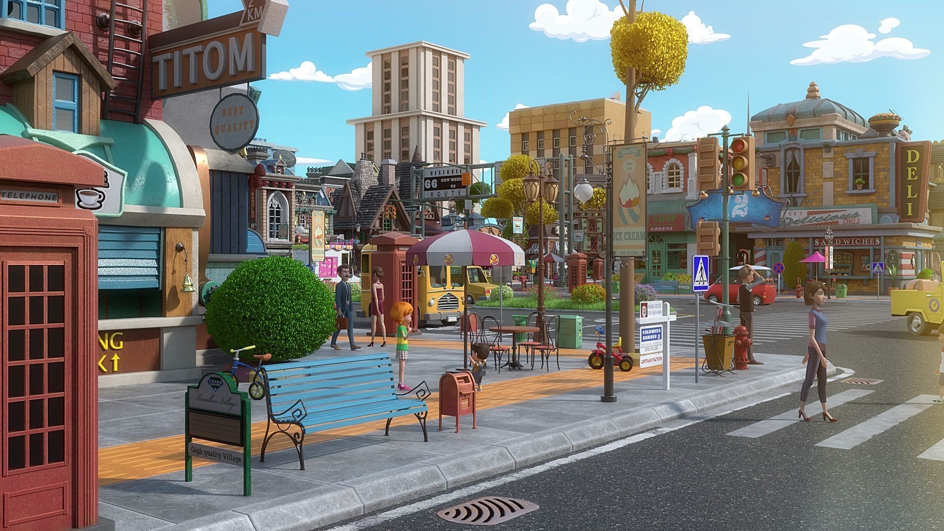 Cartoon City Street Scene V3 3D model | CGTrader