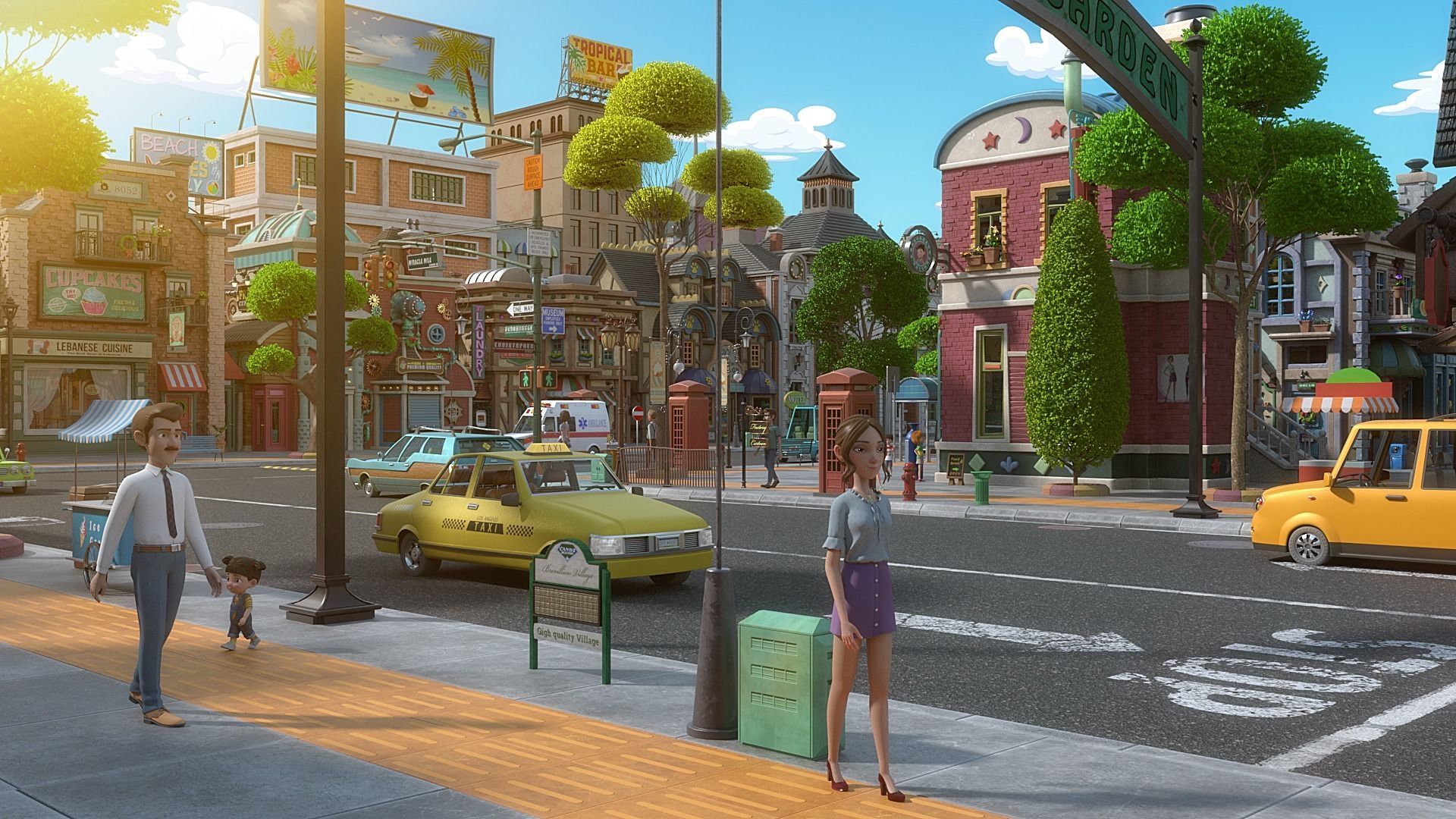 Cartoon City Street Scene V3 3D model | CGTrader