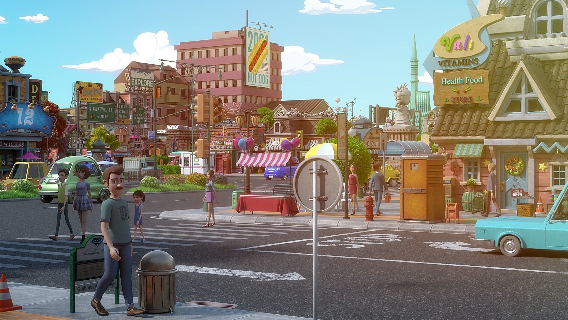 Cartoon City Street Scene V3 3D model | CGTrader