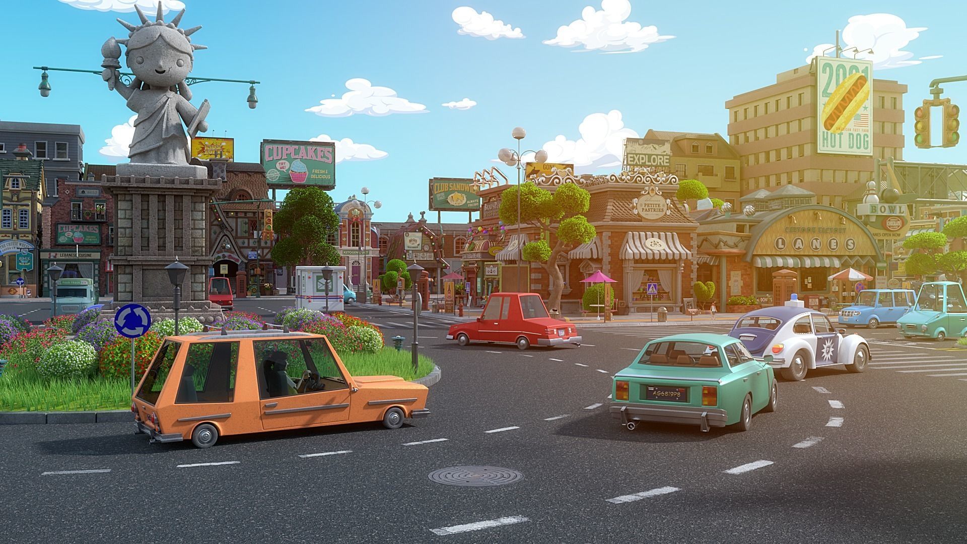 Cartoon City Street Scene V3 3D model | CGTrader
