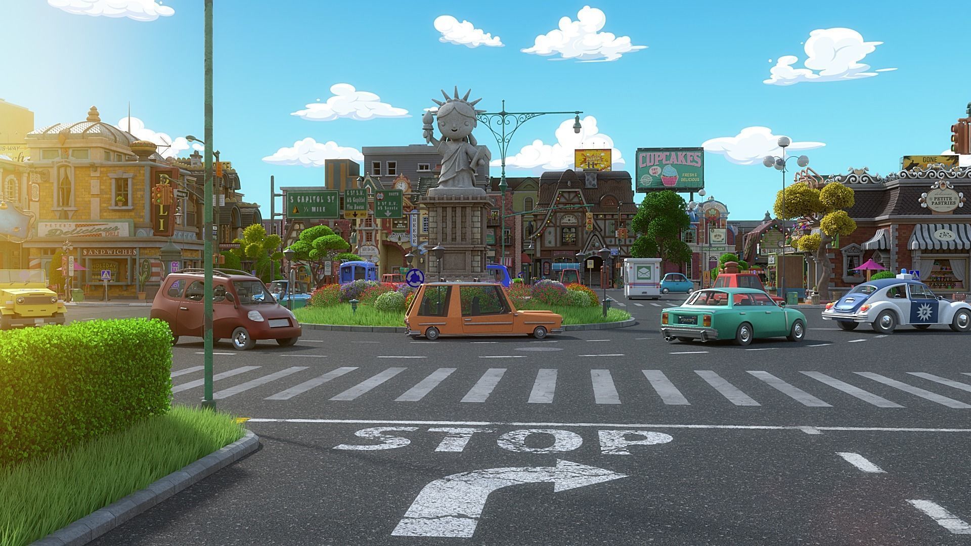 Cartoon City Street Scene V3 3D model | CGTrader