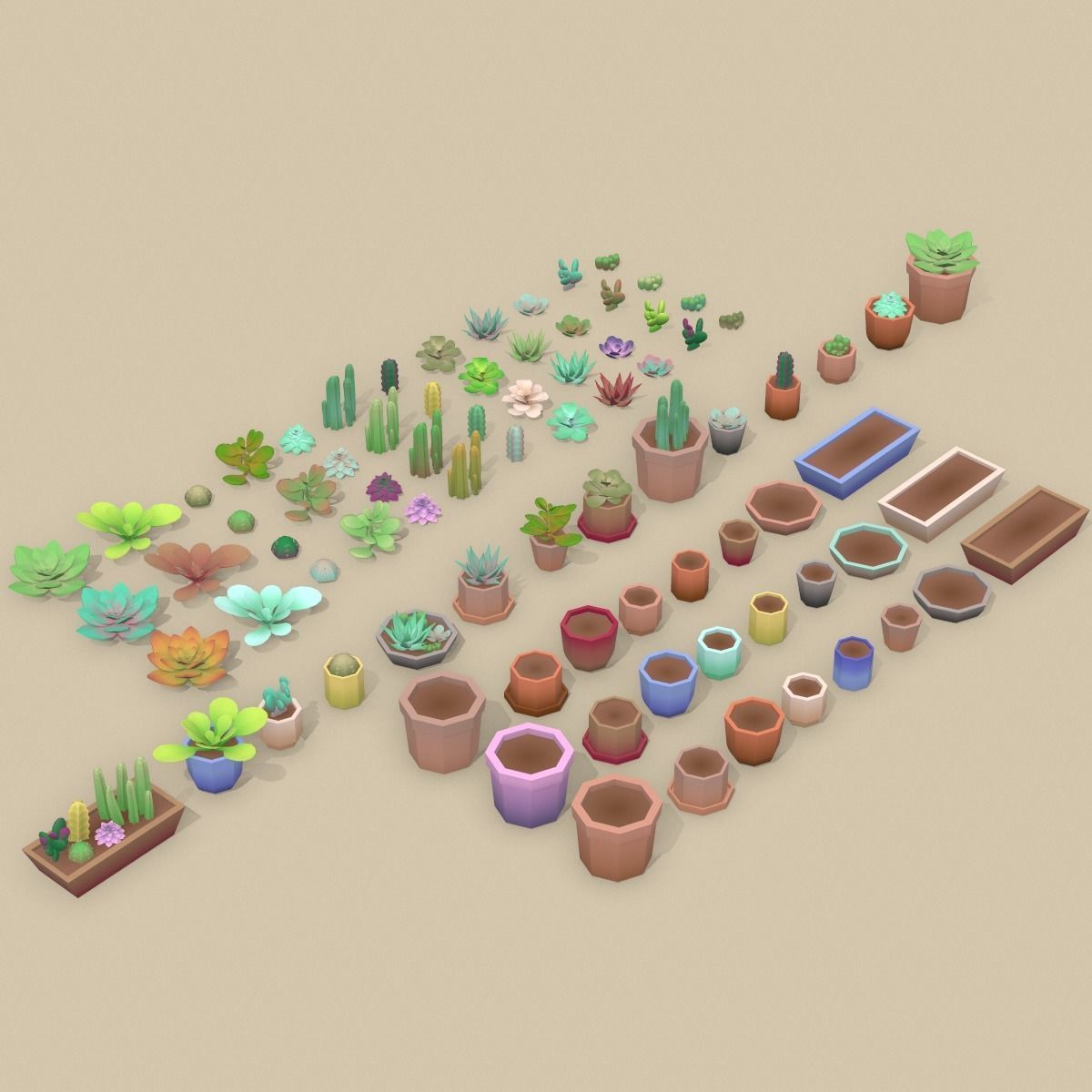 3D model Low Poly Succulent Plant Set VR / AR / low-poly | CGTrader