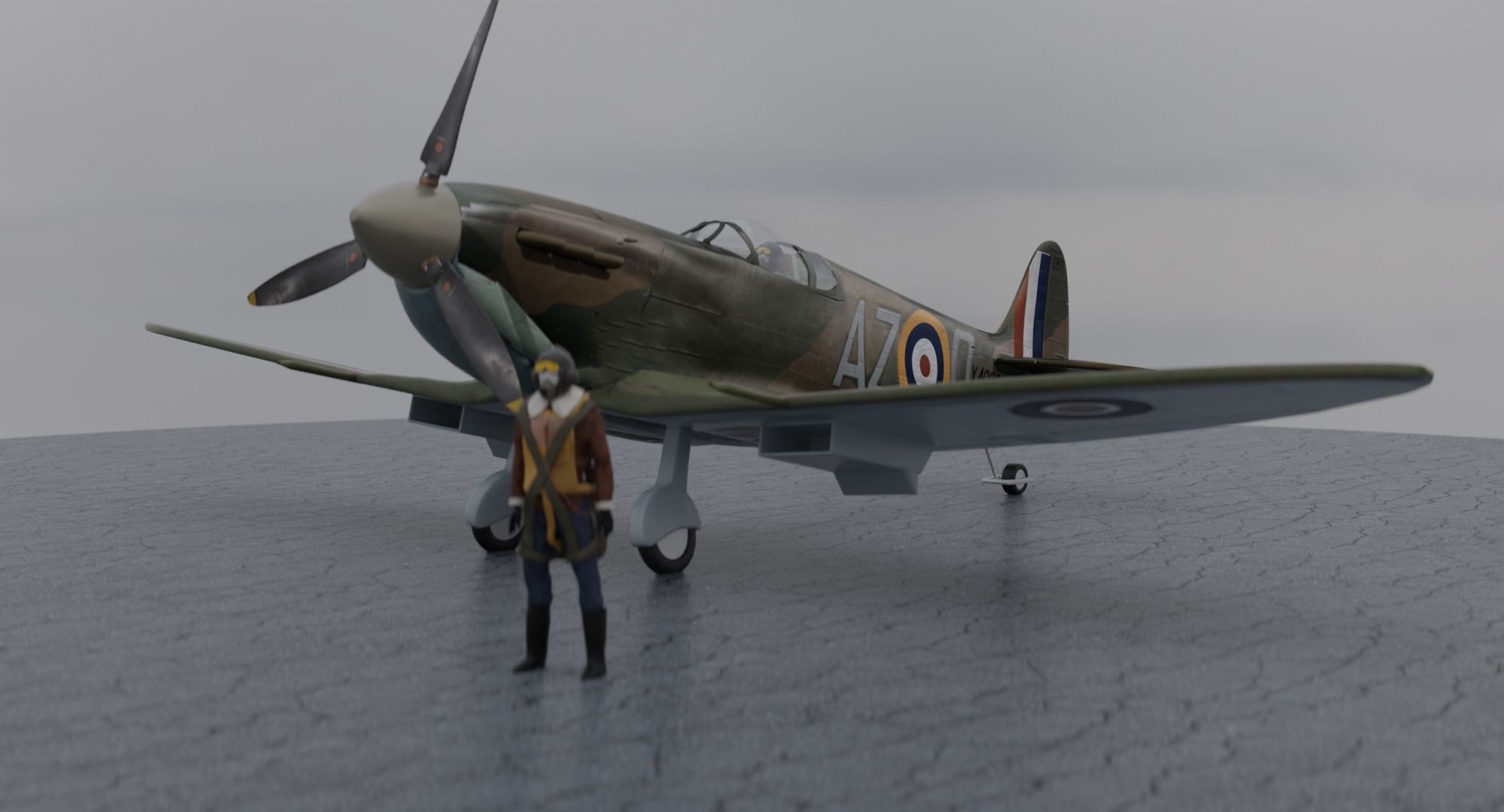 3D model World War 2 Spitfire With Pilot VR / AR / low-poly | CGTrader