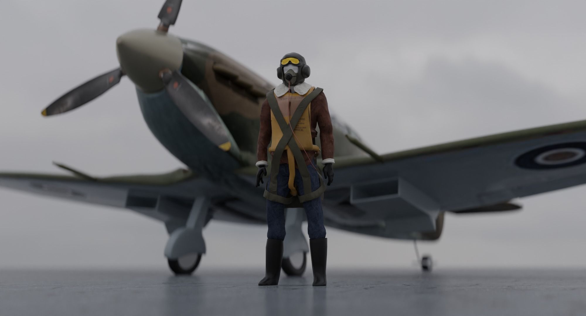 3D model World War 2 Spitfire With Pilot VR / AR / low-poly | CGTrader