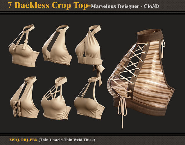 7 Backless Crop Tops-Marvelous Designer - FBX - OBJ 3D model | CGTrader