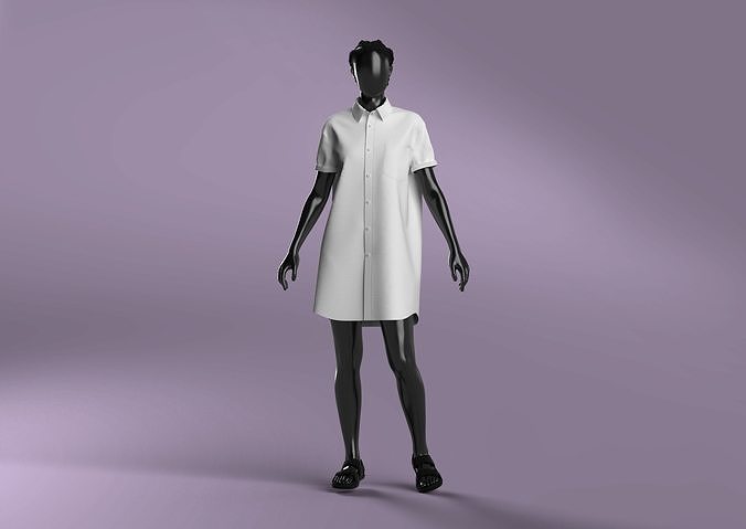 Woman Basic Shirt Dress Modeling in Clo3D - Marvelous Designer free 3D ...
