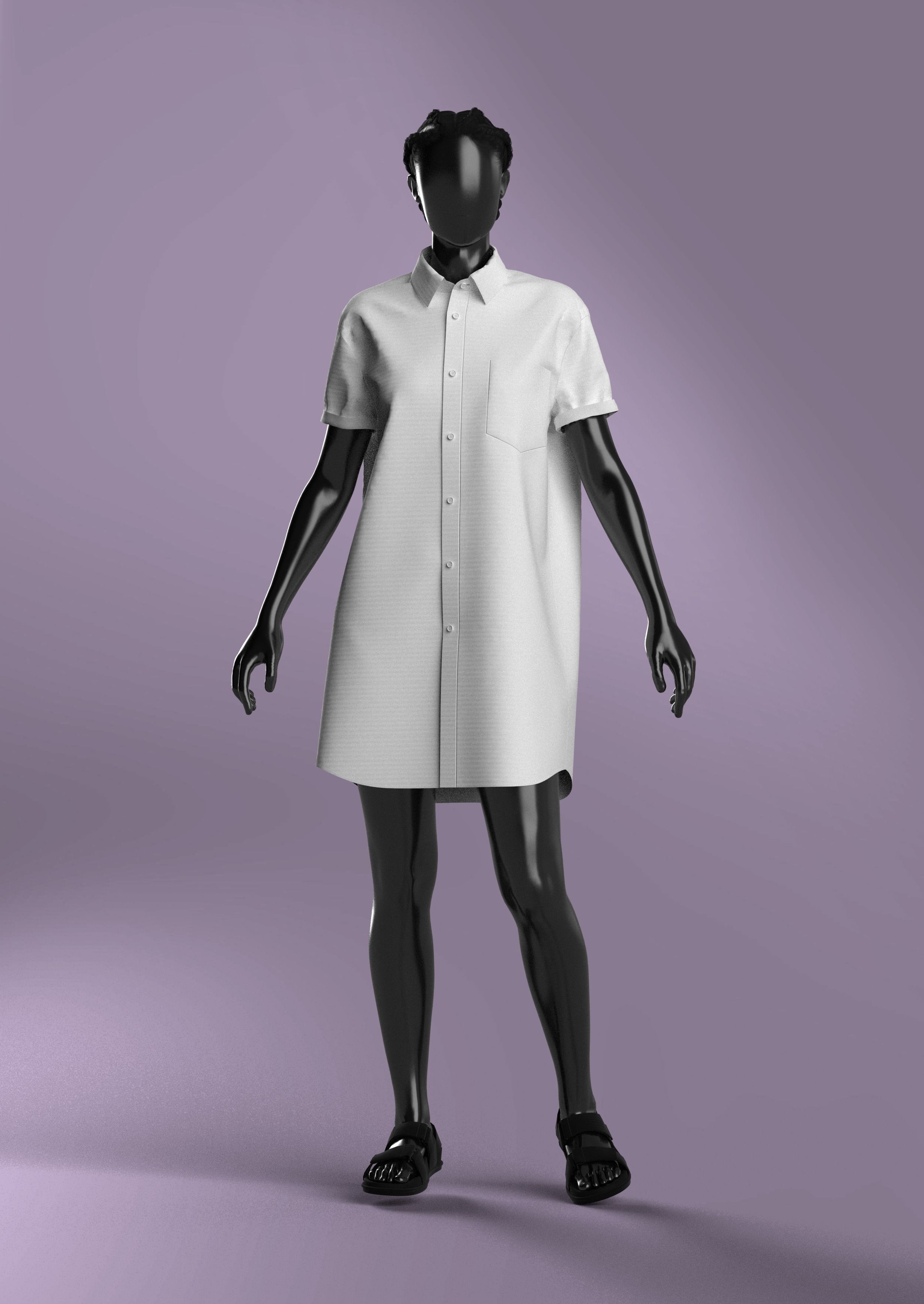 Woman Basic Shirt Dress Modeling in Clo3D - Marvelous Designer free 3D ...