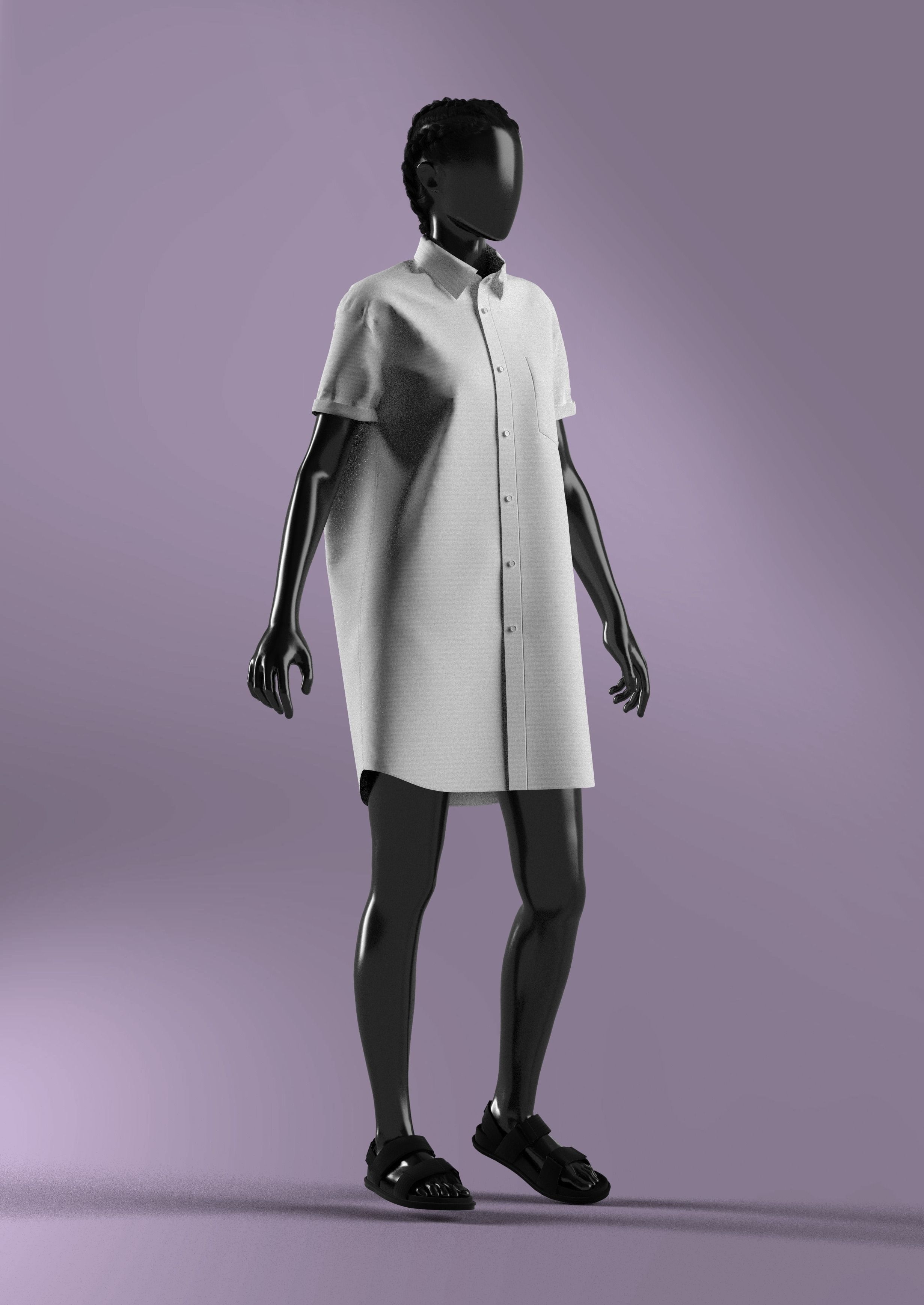Woman Basic Shirt Dress Modeling in Clo3D - Marvelous Designer free 3D ...