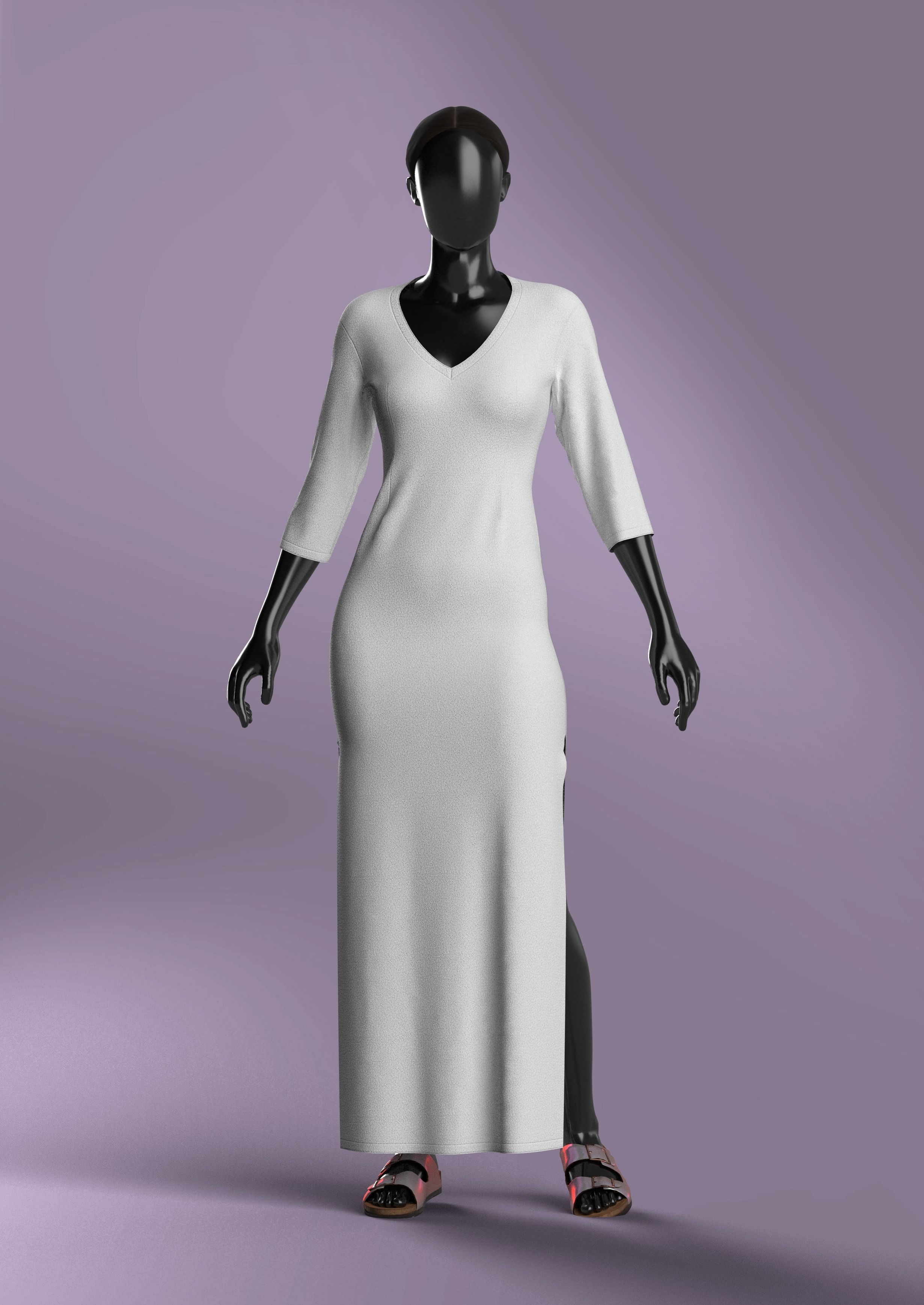 Woman Basic Long Dress Modeling in Clo3D - Marvelous Designer free 3D ...