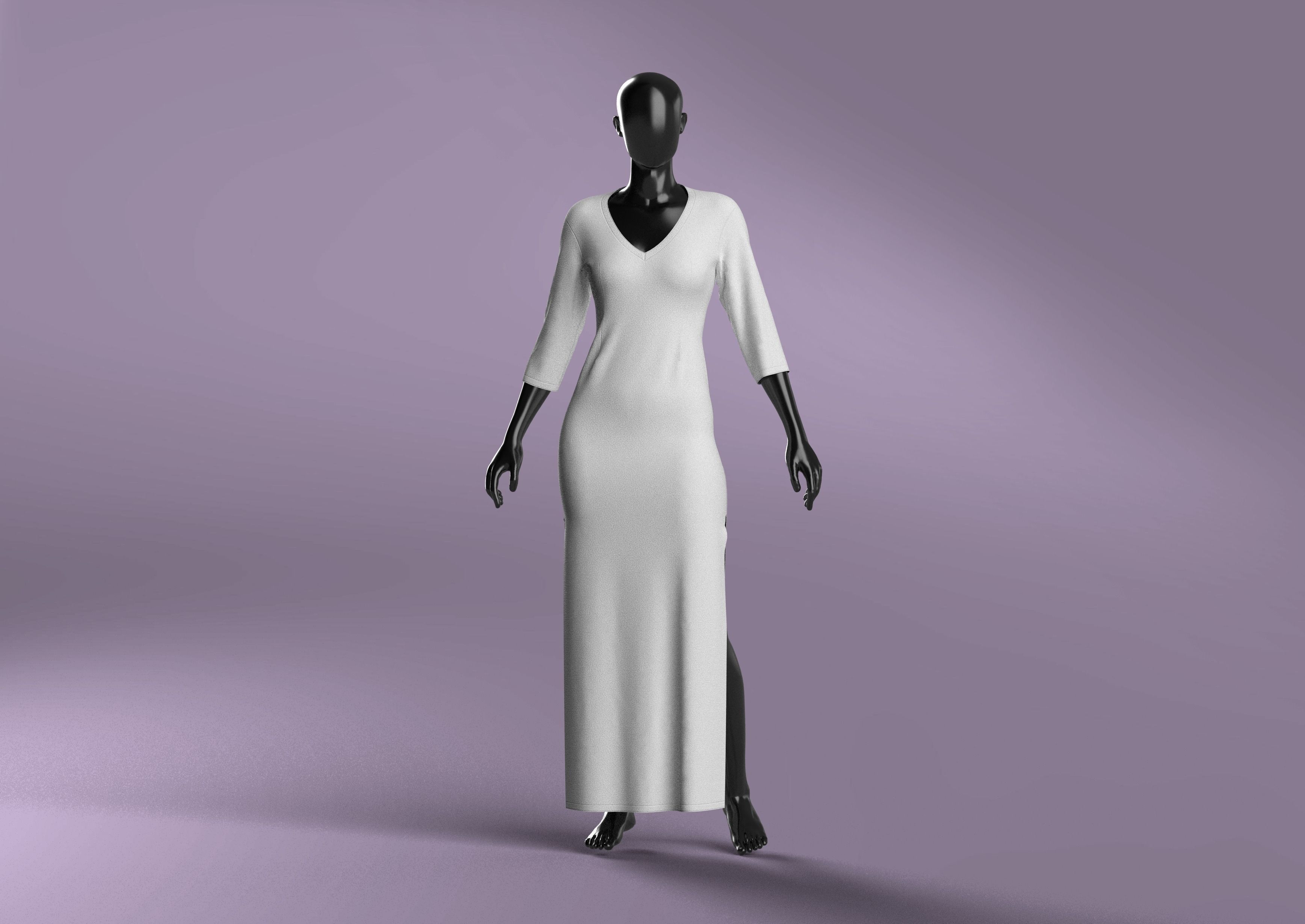 Woman Basic Long Dress Modeling in Clo3D - Marvelous Designer free 3D ...