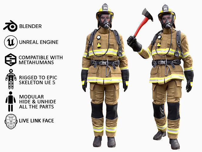 3D model Realistic 3D model of Man Firefighter - Modular - Rigged VR ...