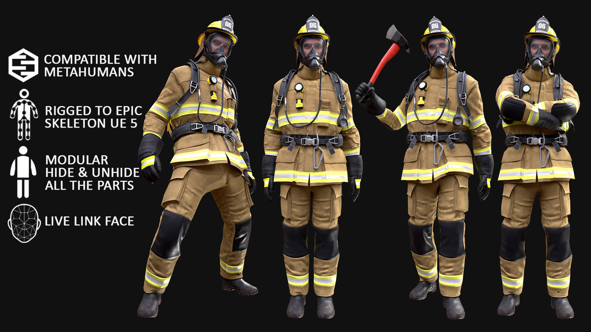 3D model Realistic 3D model of Man Firefighter - Modular - Rigged VR ...