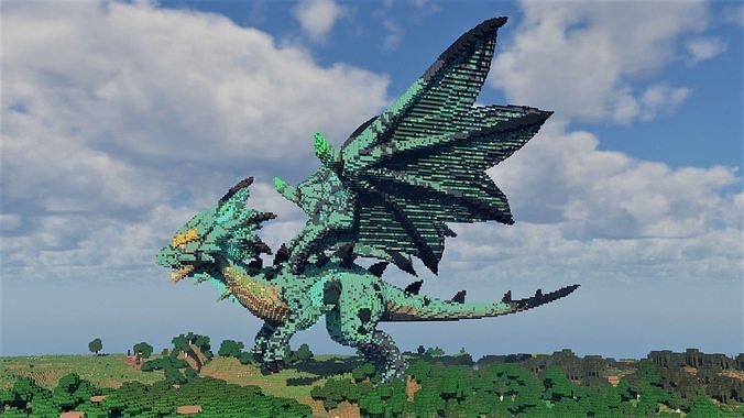 Green Dragon Minecarft Schematic free VR / AR / low-poly 3D model ...