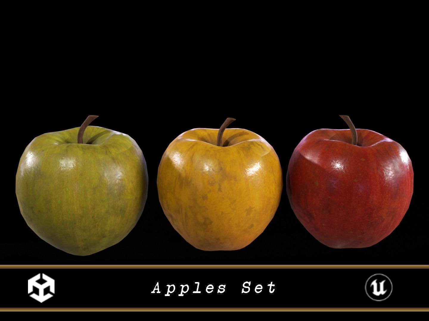 3D model Apples Set - Green - Yellow and Red VR / AR / low-poly | CGTrader