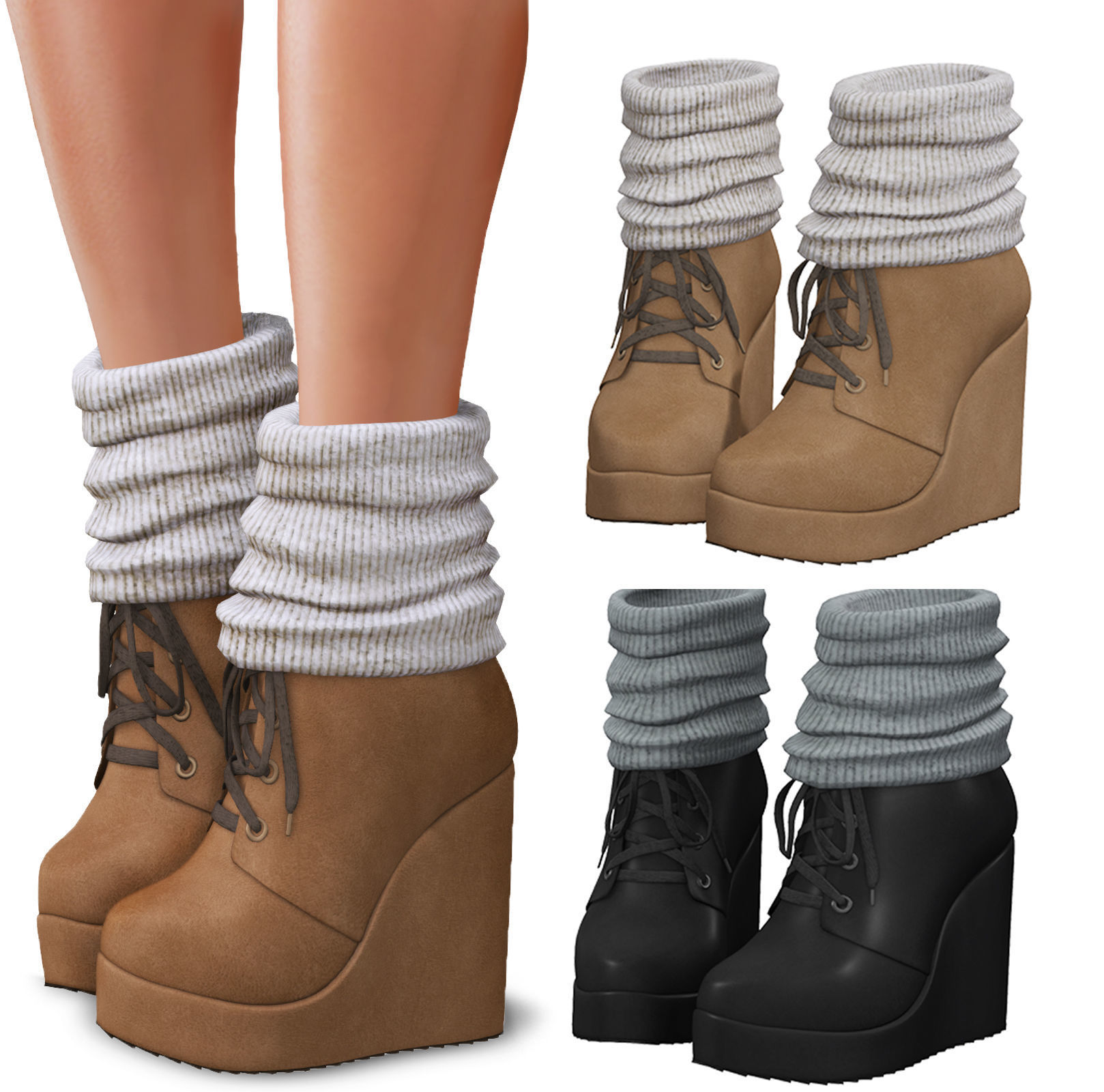3D model Wedge Ankle Boots with Socks VR / AR / low-poly | CGTrader