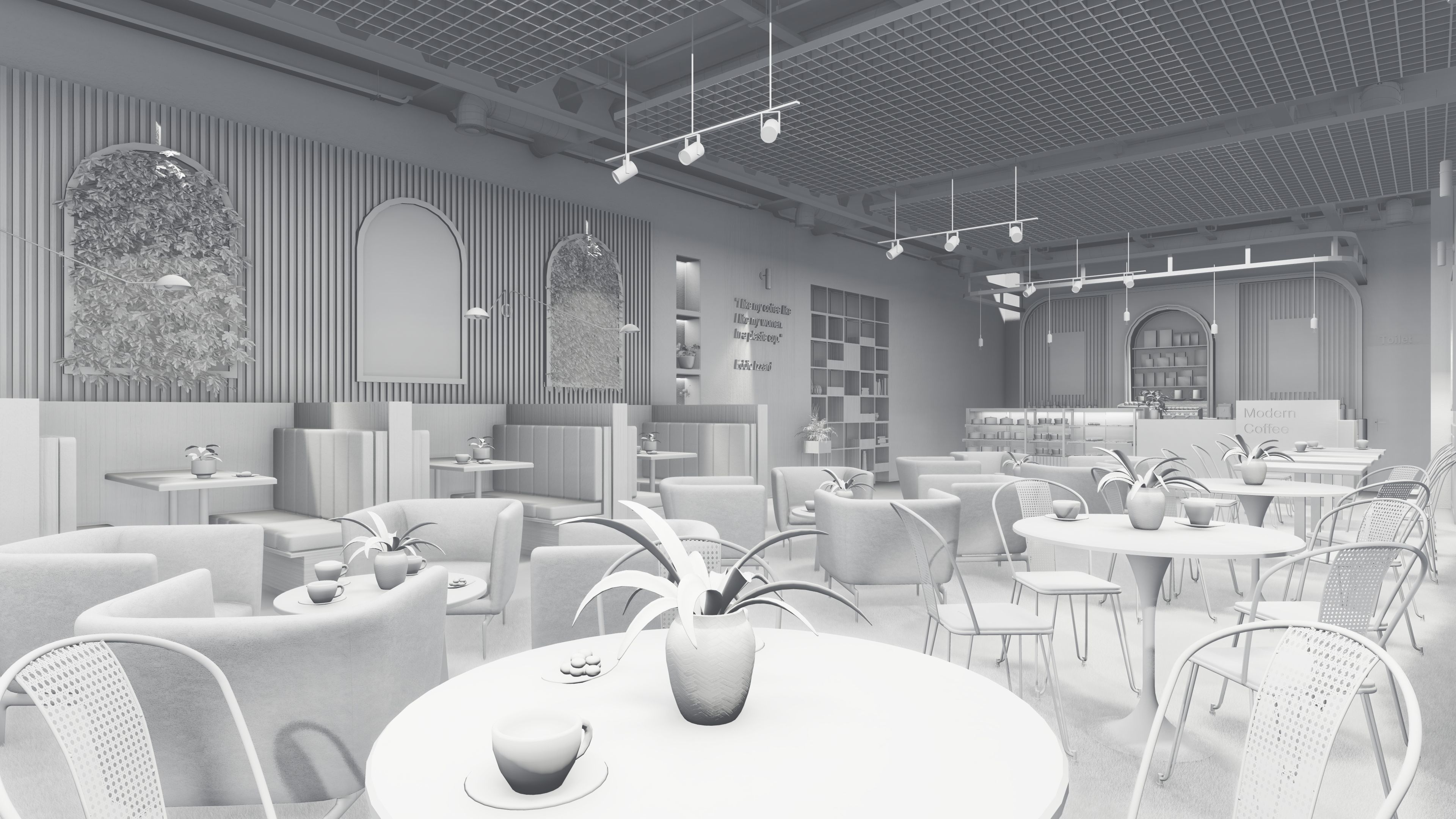 Modern Coffee Shop Interior - 2D drawing A1 size 3D model | CGTrader