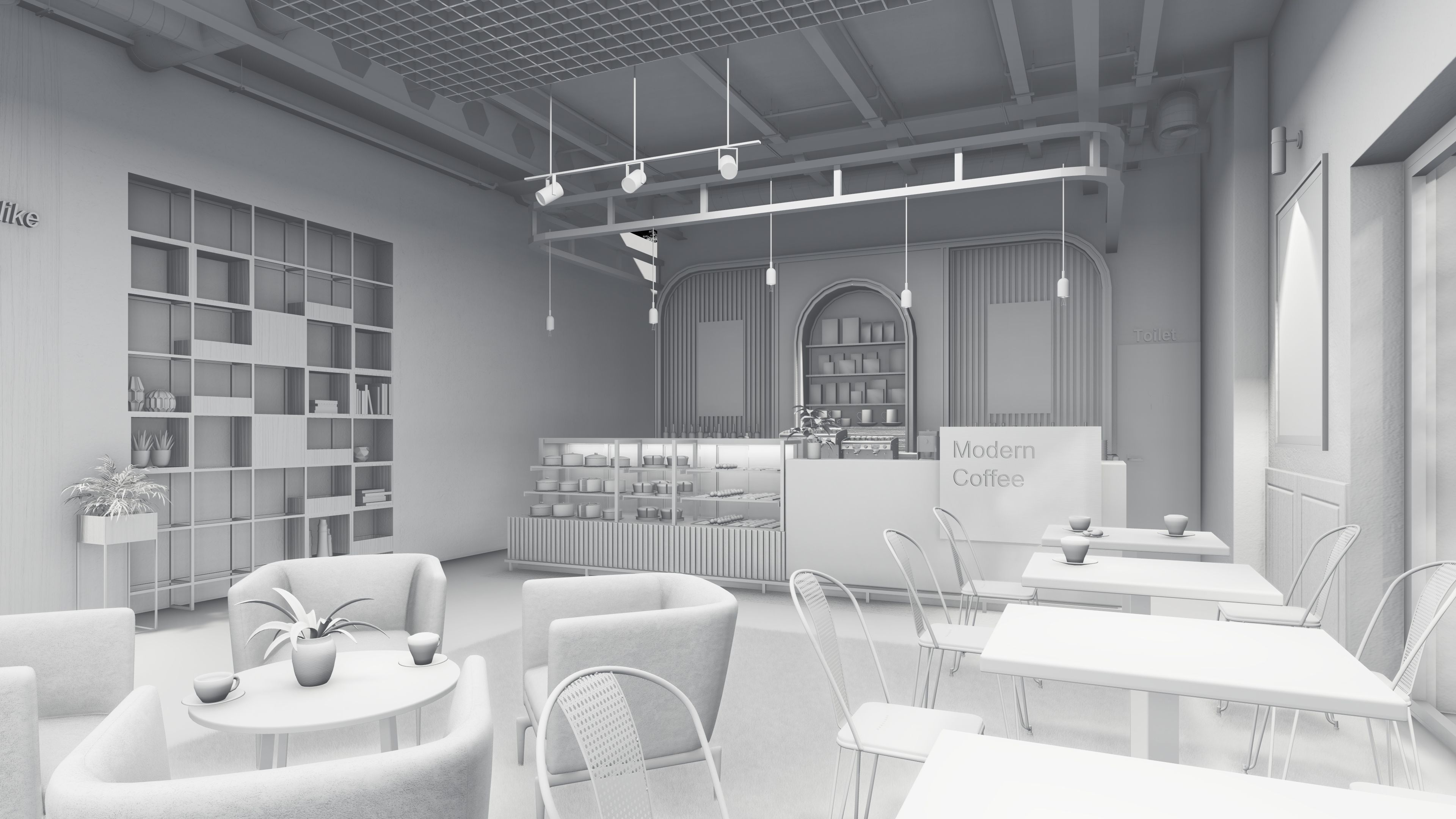 Modern Coffee Shop Interior - 2D drawing A1 size 3D model | CGTrader