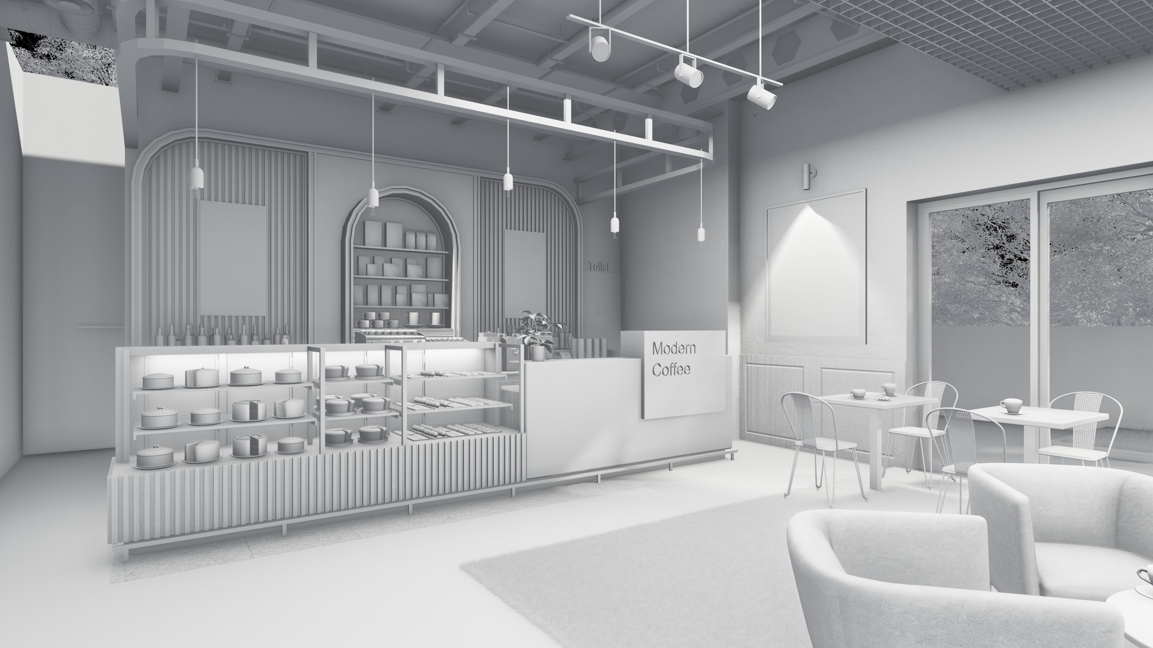 Modern Coffee Shop Interior - 2D drawing A1 size 3D model | CGTrader