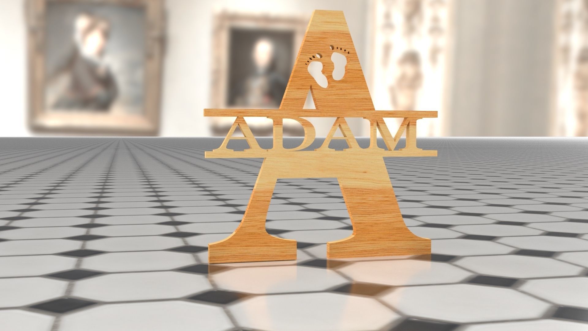 Wooden kid name decor ADAM 3D model | CGTrader