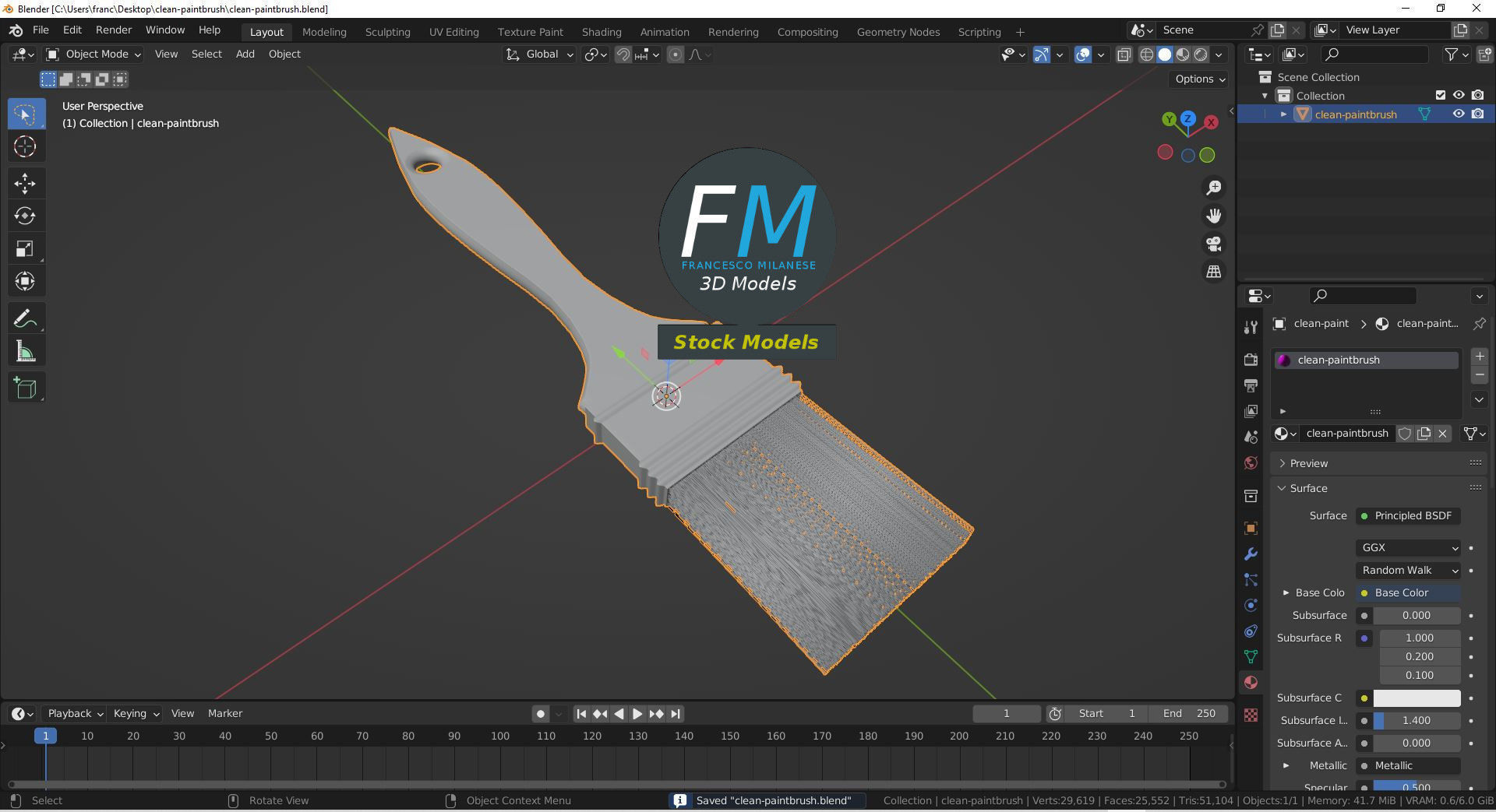 Clean paintbrush 3D model | CGTrader