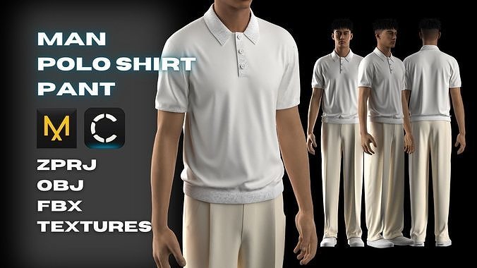 Man Poloshirt Pant Modeling in Clo3D-Marvelous Designer 3D model rigged ...