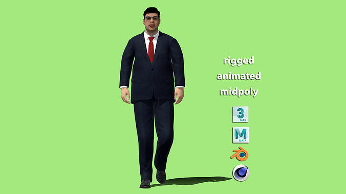 Fat businessman walking animation 3D model animated rigged | CGTrader