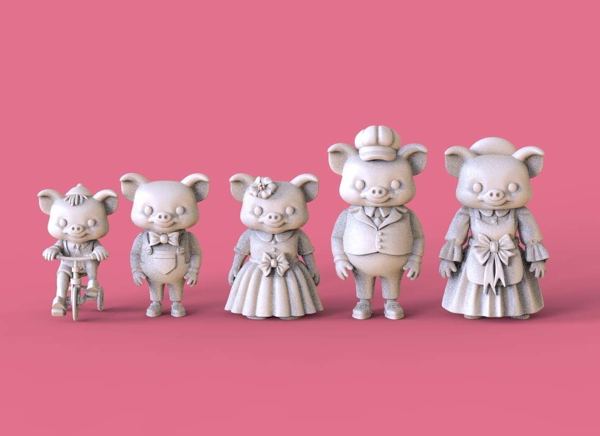 FAMILY PIG 3D model 3D printable | CGTrader