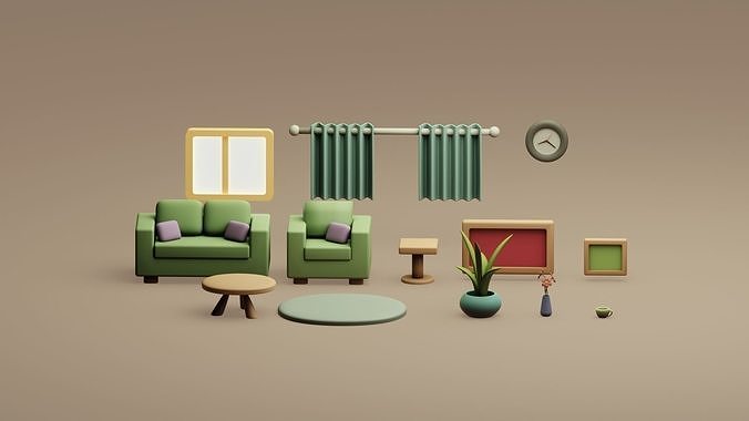 3D model Low Poly room assets and decorations VR / AR / low-poly | CGTrader