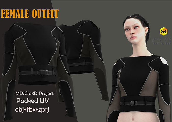 3D model Female outfit 3d model clo3d marvelous designer VR / AR / low ...