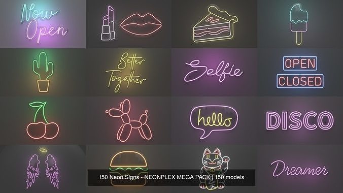 150 Neon Signs - NEONPLEX MEGA PACK 3D Model Collection | CGTrader