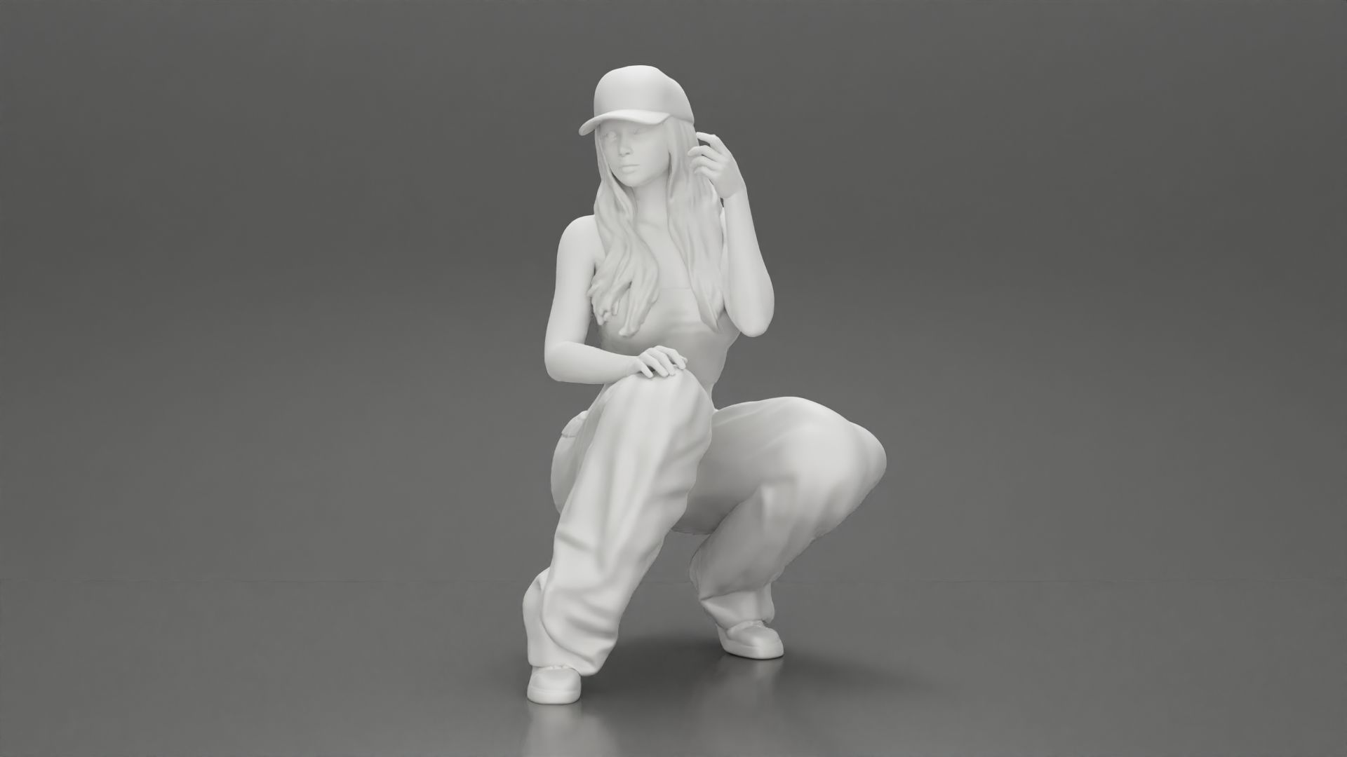 Chola gangster homie lowrider girl in cap sitting beside car 3D model ...