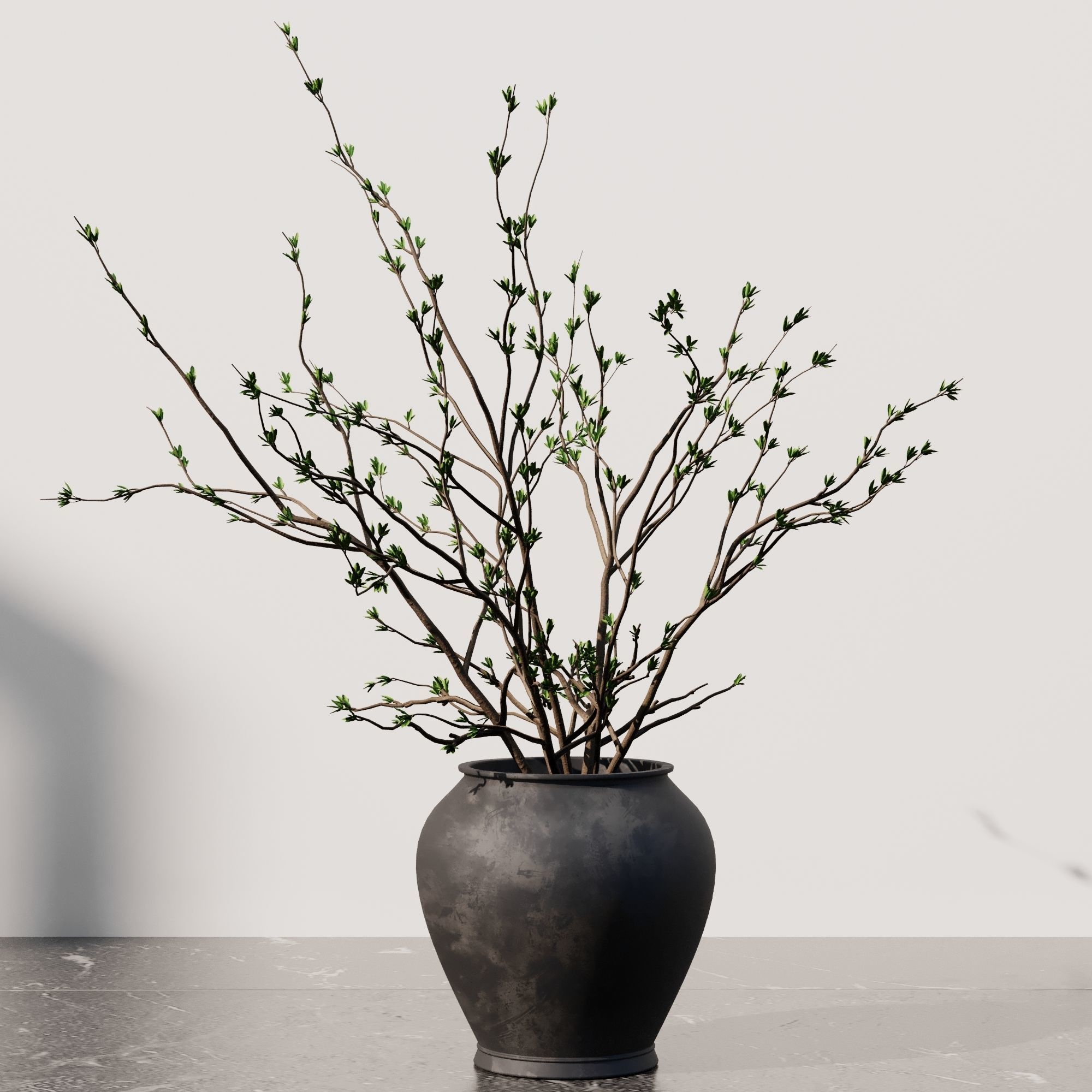 Dry Branches in black pot 3D model | CGTrader