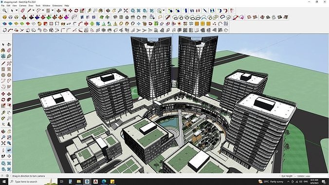 Shopping mall sketchup model with highrise skyscrapper 3D model | CGTrader