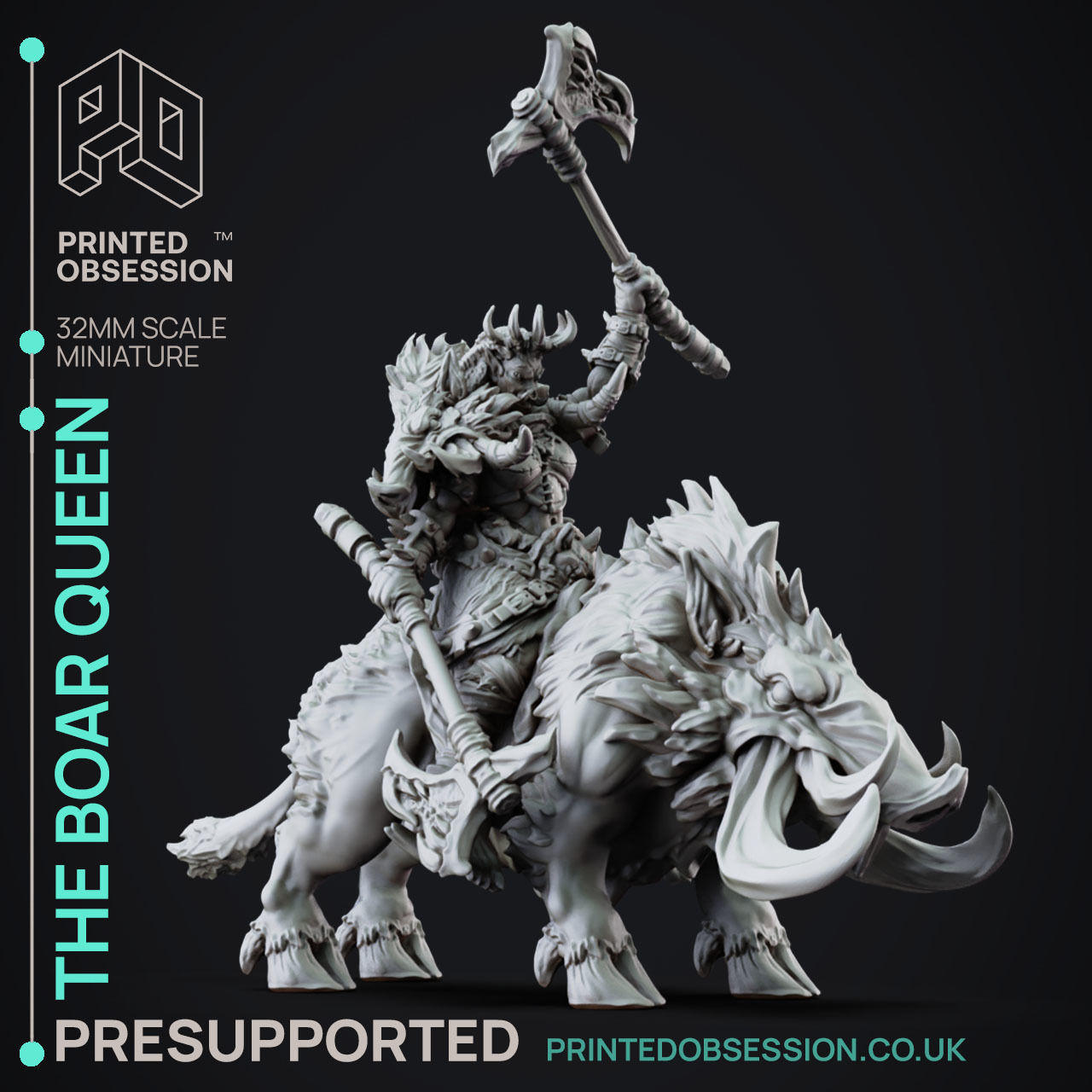 Orc Queen Boar - 3D Printable TTRPG - PRESUPPORTED - 32mm 3D model 3D ...